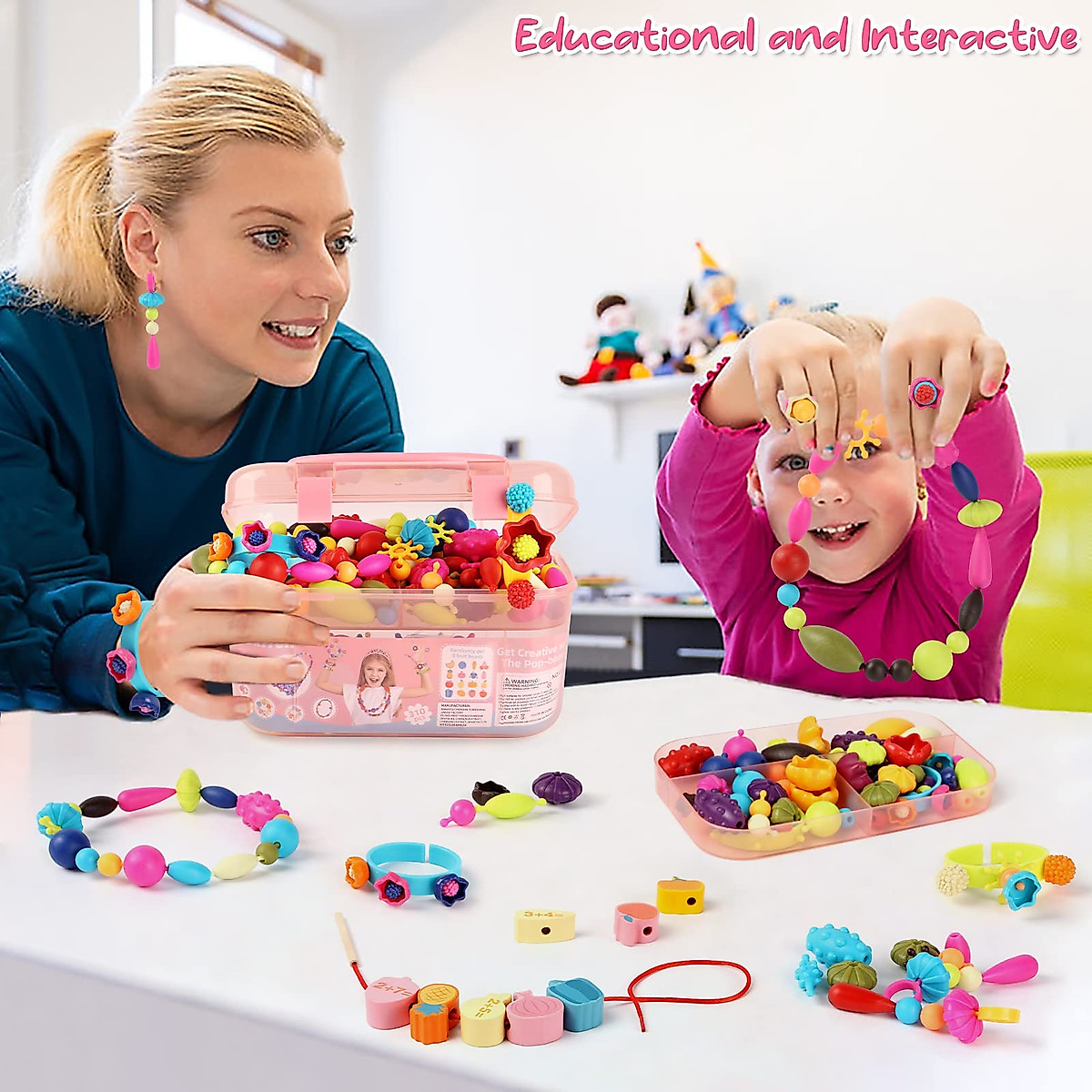 BEMITON Ideal Birthday Gift for Girls Aged 3 4 5 6 7 - Pop Beads Jewelry Making Kit, Arts and Crafts Toys for 3-7 Year Old Kids, DIY Set for Creative Play