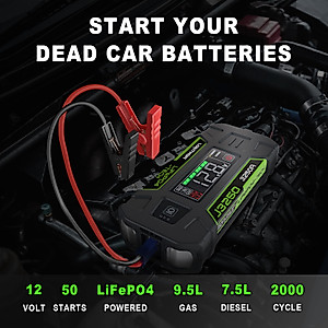 LOKITHOR J3250 12V Jump Starter Lithium Iron Phosphate (LiFePO4) Car Starter Battery for Upto 9.5L Gas and 7.5L Diesel Engines with 60W Two-Way Fast Charging, Super-Safe and 2000 Cycle Life