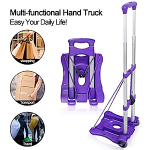 Sutekus Folding Hand Truck and Dolly 110-lbs Lightweight Portable Luggage Cart for School Travel Office Moving (Purple)