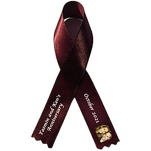 Personalized Ribbon Bow with Optional Pin for Memorial Funeral Awareness Event Or Party with Custom Printed Photo