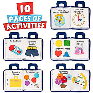 Jollybaby My First Busy Book Soft Fabric Cloth Books for Toddlers 1 2 3 Years Old My Quiet Book Church/Travel Toy Activities Learning Educational Book with 10 Sensory Items for Boys & Girls