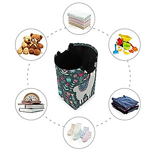 Kigai Cute Floral Llama Laundry Basket Large Collapsible Waterproof Laundry Hamper with Handles Portable Storage Basket Dirty Clothes Toys Organizer for College Dorms, Nursery, Bathroom
