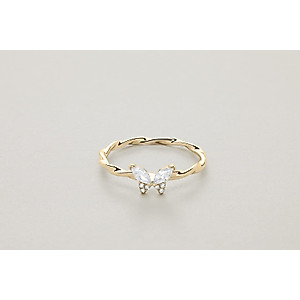 Milla CZ Sterling Silver Butterfly Rings for Women or 14k Gold Plated Stackable Rings - Cool Cute Rings Aesthetic for Teens (14K Gold Plated, Size 7)