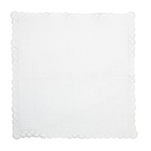 CTM® Women's Nosegay Hand Made Bobbin Lace Linen Handkerchief, White