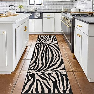 Bribay Runner Rug, Washable and Non-Slip 2'x6' Zebra African Tiger Brown Blue Orange Hallway Kitchen Area Rug, Indoor Entryway Door Mat, Floor Mat Carpet for Bedroom, Bathroom, Laundry, Living Room