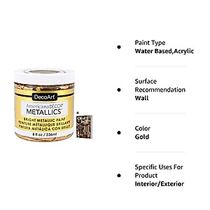 DecoArt Americana Decor Metallics 24K Gold Paint - 8oz Metallic 24K Gold Acrylic Paint - Water Based Multi Surface Paint for Arts and Crafts, Home Decor, Wall Decor, Gilding Paint & Touch Ups + E-book