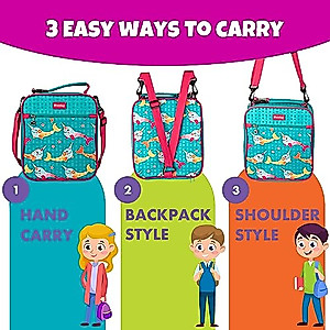 Kids Complete Lunch Box Tote Kit - Insulated Soft Bag Sleeve w Convertible Backpack Strap for Kids, 13oz Food Jar & Reusable Hard Ice Pack - Food Safe, Use w/ Bento Box or Stackable Nesting Containers