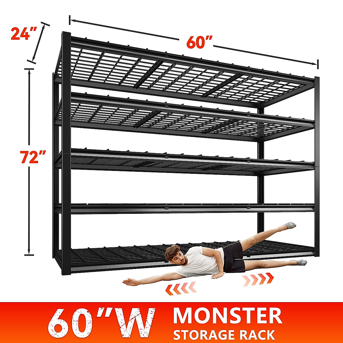 REIBII 60" W Garage Shelving 3000LBS Heavy Duty Storage Shelves Adjustable 5 Tier Metal Shelving Unit for Storage Rack Garage Storage Shelves Industrial Utility Shelf for Basement,72" Hx 60" W x 24" D