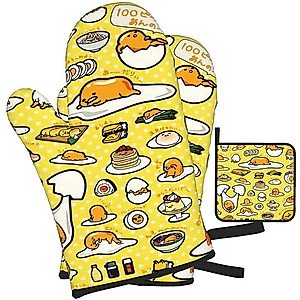 JKKL Gudetama Pattern，3pcs Oven Mitts and Pot Holders for Kitchen,Cooking,Baking,Grilling,BBQ