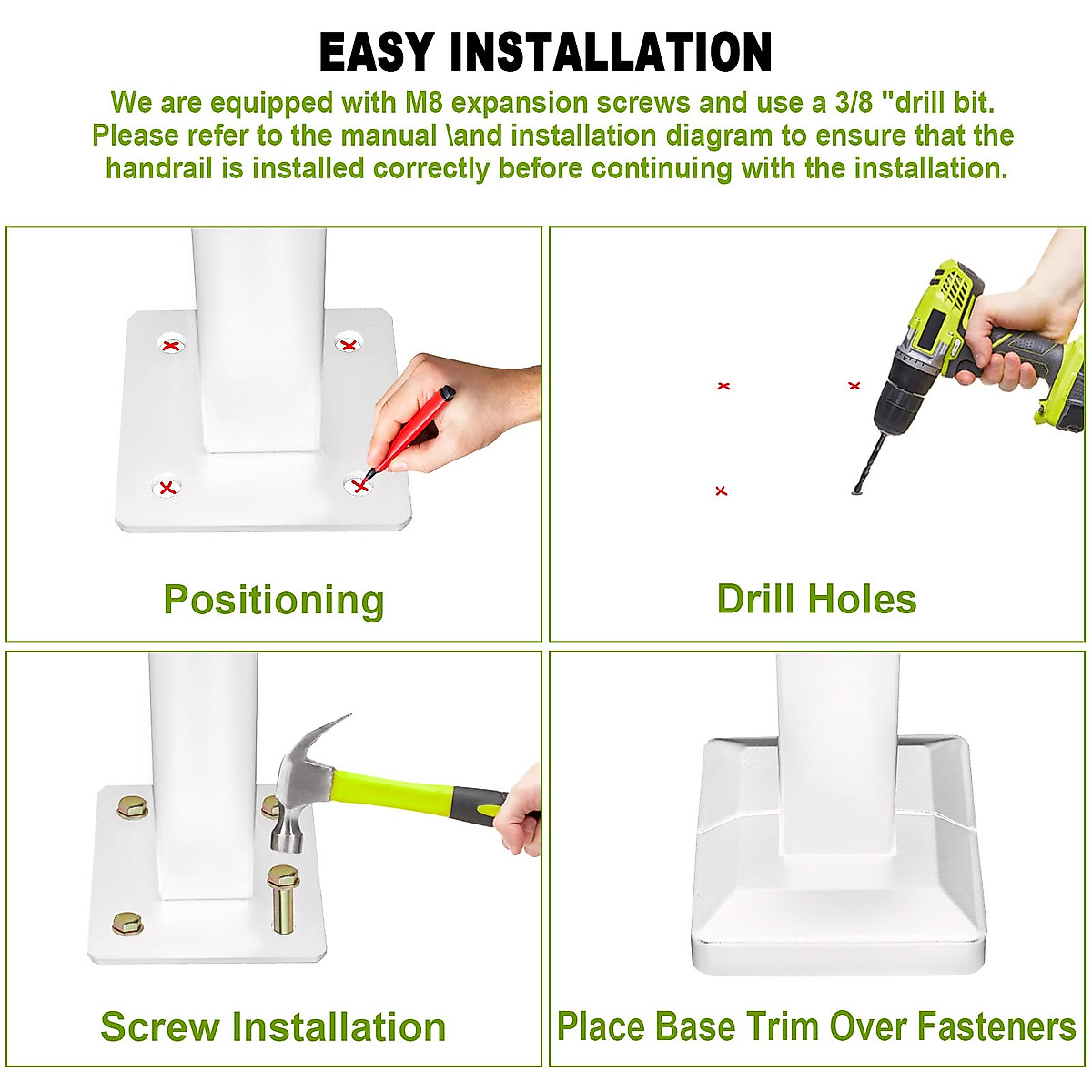 Zwinz Adjustable Handrails for Outdoor Steps, Handrail Picket #4 Fits 4 or 5 Steps, Mattle Wrought Iron Handrail, Stair Rail with Installation Kit for Outdoor Steps