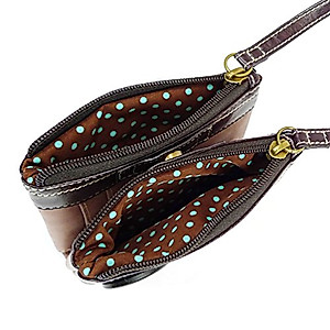 CHALA Double Zip Wallet - PU Leather Folding Wristlet - Burgundy