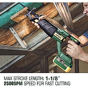 POPOMAN Cordless Brushless Reciprocating Saw, with 20V 4.0Ah Battery, 1-1/8"(28mm) Stroke Length, 0-2500 SPM Variable Speed, 2 Blades for Metal & Wood Cutting, Tree Trimming- MTW200B