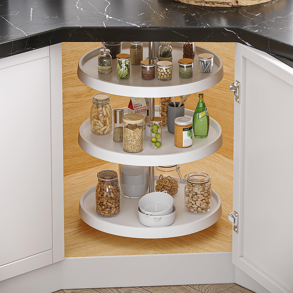 YITAHOME 18-Inch Full-Circle 3-Shelf Lazy Susan Corner Kitchen Cabinet Storage Organizer with Telescoping Mount, White