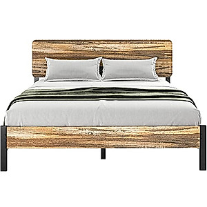 LIKIMIO Full Size Bed Frame, Bed Frame Full with Headboard and Heavy Strong Supports/Noise-Free/No Box Spring Needed/Rustic Brown