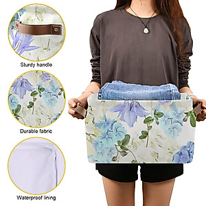 susiyo Blue White Hydrangea Flowers Storage Bins 2 Pcs, 14 x 10 inch Canvas Storage Basket for Shelves Closet Organizing