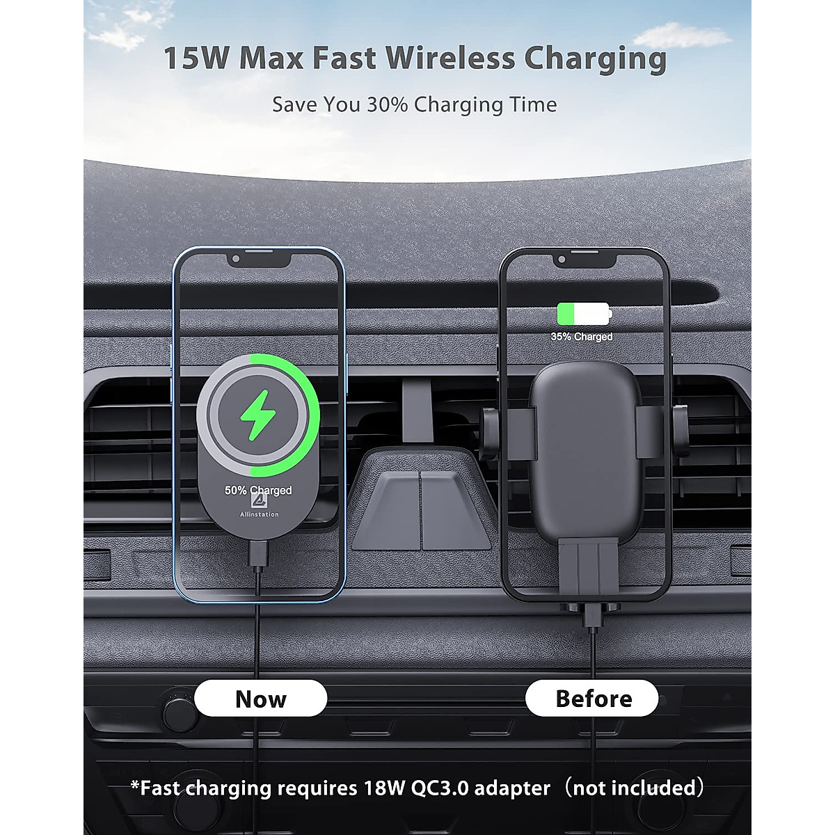 Magnetic Wireless Car Charger Mount, Compatible with Magsafe Car Charger Air Vent Phone Mount Magnetic Phone Car Mount with Powerful Magnetic Pull for iPhone 14 13 12 Pro Max Mini