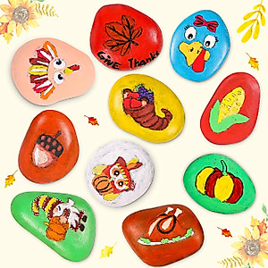 Fall/Thanksgiving Rock Painting Kit - Arts and Crafts for Kids Ages 8-12 - includes DIY Stones, Water Paint, Tattoos, Party Favors/Birthday Gifts/Toys/Creativity Classroom Activity for Girls Boys