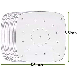 Air Fryer Disposable Paper Liners,Set of 100，8.5 inch Square Air Fryer Paper,Premium Perforated Parchment Steaming Papers,Non-stick Steamer Mat,Baking,Cooking,Steaming