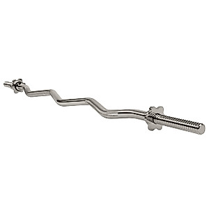 Sunny Health & Fitness 47 in Threaded Chrome Curl Bar with Ring Collars - STCB-47, grey