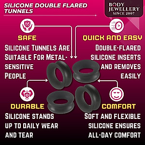 bodyjewellery 26mm gauge Black Double Flare Tunnels Ear Plugs SI04 wholesale Lot AFQO s Stretching Stretchers Piercing 4Pcs