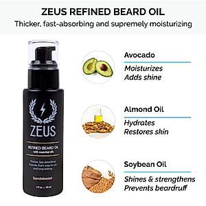 ZEUS Refined Essential Beard Care Kit with Travel Toiletry Bag - Beard Wash, Beard Conditioner, Refined Beard Oil & Travel Dopp Bag – (Sandalwood) Made in USA