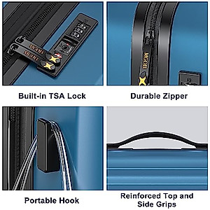 MGOB Carry On Luggage 22x14x9 Airline Approved, PC Hard Suitcases with Spinner Wheels, Lightweight Luggage, TSA Approved, 20 Inch Carry-On, Blue