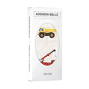 Bundle of ADDISON BELLE Products - 100% Cotton Fitted Crib Sheet + Muslin Swaddle - Construction Trucks - Soft, Durable & Breathable