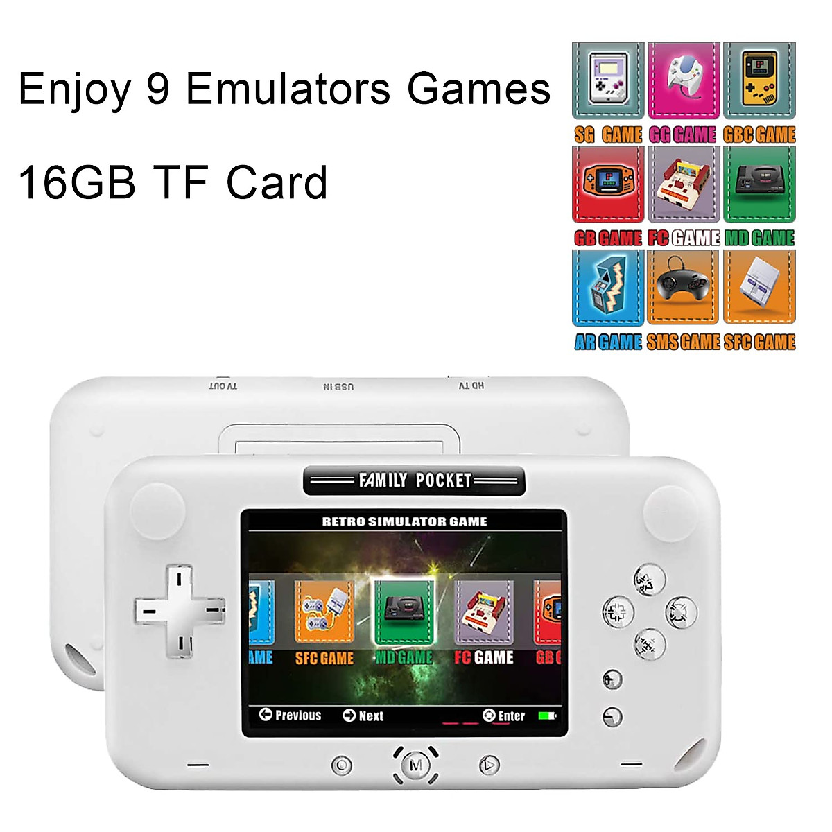 Handheld Games Console Built-in 2000 Classic Games 4 Inch Screen Retro Game Player Electronic Travel Games Support TV and 2 Players for Kids Adults
