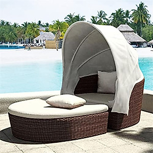 QUUL Outdoor Rattan Garden Patio Balcony Sun Lounger Leisure Lazy Rattan Chair Sofa Bed
