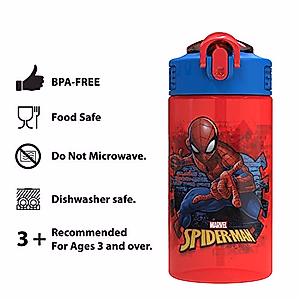 Zak Designs Marvel SpiderMan Kids Spout Cover and Built-in Carrying Loop Made of Plastic, Leak-Proof Water Bottle Design (BPA-Free), Red, 16oz
