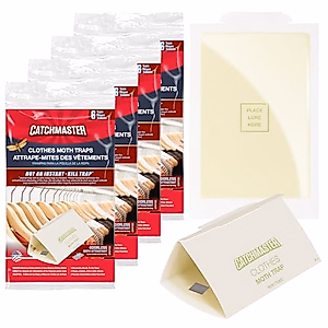 Catchmaster Clothes Moth Traps for House 24PK Wardrobe Closet Storage Glue Traps, Sticky Bug Catcher Indoor with Pheromone, Odorless Adhesive Flying Insect Trap, Protect Clothing Pet Safe Pest Control