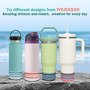 2 Pcs Tumbler Bottom Protector Boot for Stanley Quencher Adventure 40oz & Stanley IceFlow 20oz 30oz and Compatible with Hydro Flask 12oz 21oz 24oz (Blue wave Hibiscus/Blue wave Black)