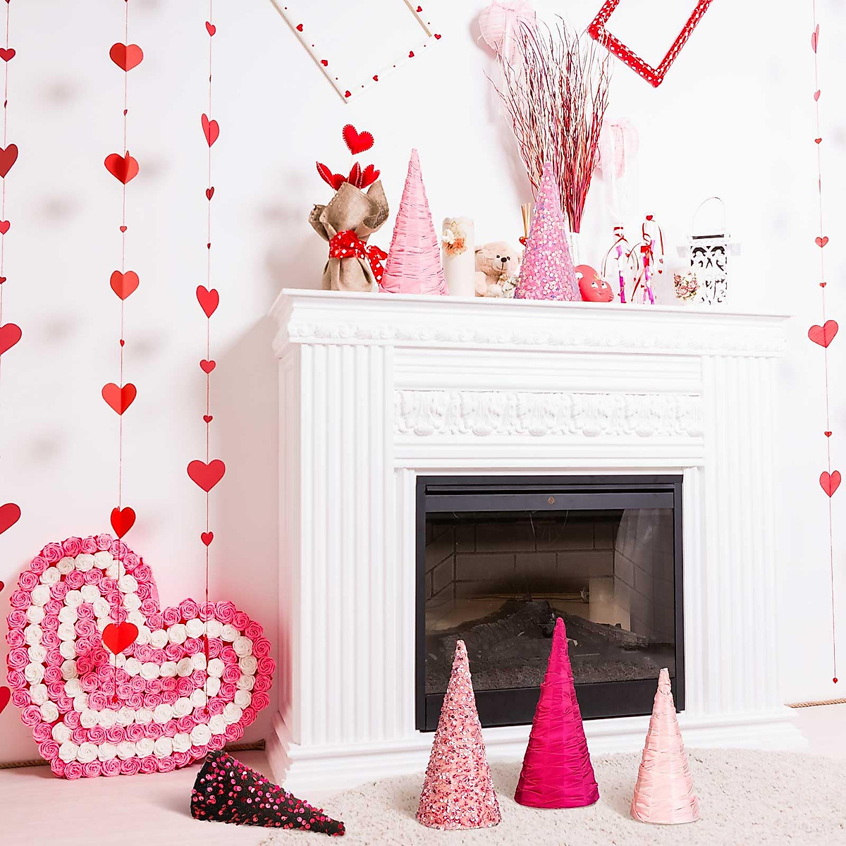 Kigley 6 Pcs Pink Valentine Day Tree Cone Decor 3 Various Size Tabletop Cone Valentine Trees Table Decorations Christmas Indoor Tiered Tray Home Decor Centerpieces(Pink,Wood)