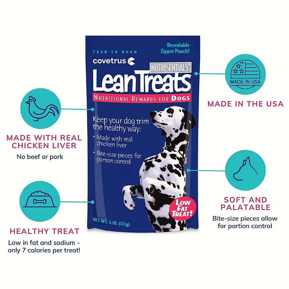 Covetrus Nutrisential Lean Treats for Dogs - Soft Dog Treats for Small, Medium & Large Dogs - Nutritional Low Fat Bite Size K9 Treats - Chicken Flavor - 10 Pack - 4oz