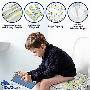 SoNeat Disposable Toilet Seat Cover - Extra Large Waterproof Toilet Seat Covers, Potty Training Seat Liners for Kids Travel and Public Restrooms, (Bright Lines, 4)