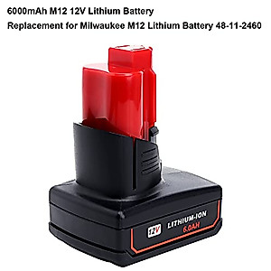 Yongcell 2-Pack 12V 6.0Ah M12 Battery Replacement for Milwaukee 12-Volt M12 Lithium XC 6.0Ah Extended Capacity Cordless Power Tools Battery 48-11-2460 48-11-2440 48-11-2402 48-11-2411