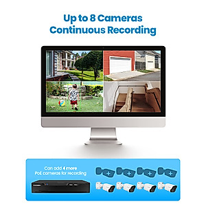 PoE 4K Security Camera System 8CH, VEEZOOM 4pcs 5MP Outdoor Security Cameras, AI Human/Motion Detection, 4K 8 Channel NVR with 2TB HDD, NVR Security Camera System for 24/7 Recording