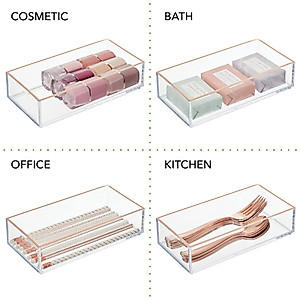 mDesign Plastic Beauty Organizer Bin for Bathroom Drawers, Vanity, or Countertops, Storage for Makeup Brushes, Palettes, Blush, Concealers, or Hair Ties, Lumiere Collection, 6 Pack, Clear/Rose Gold
