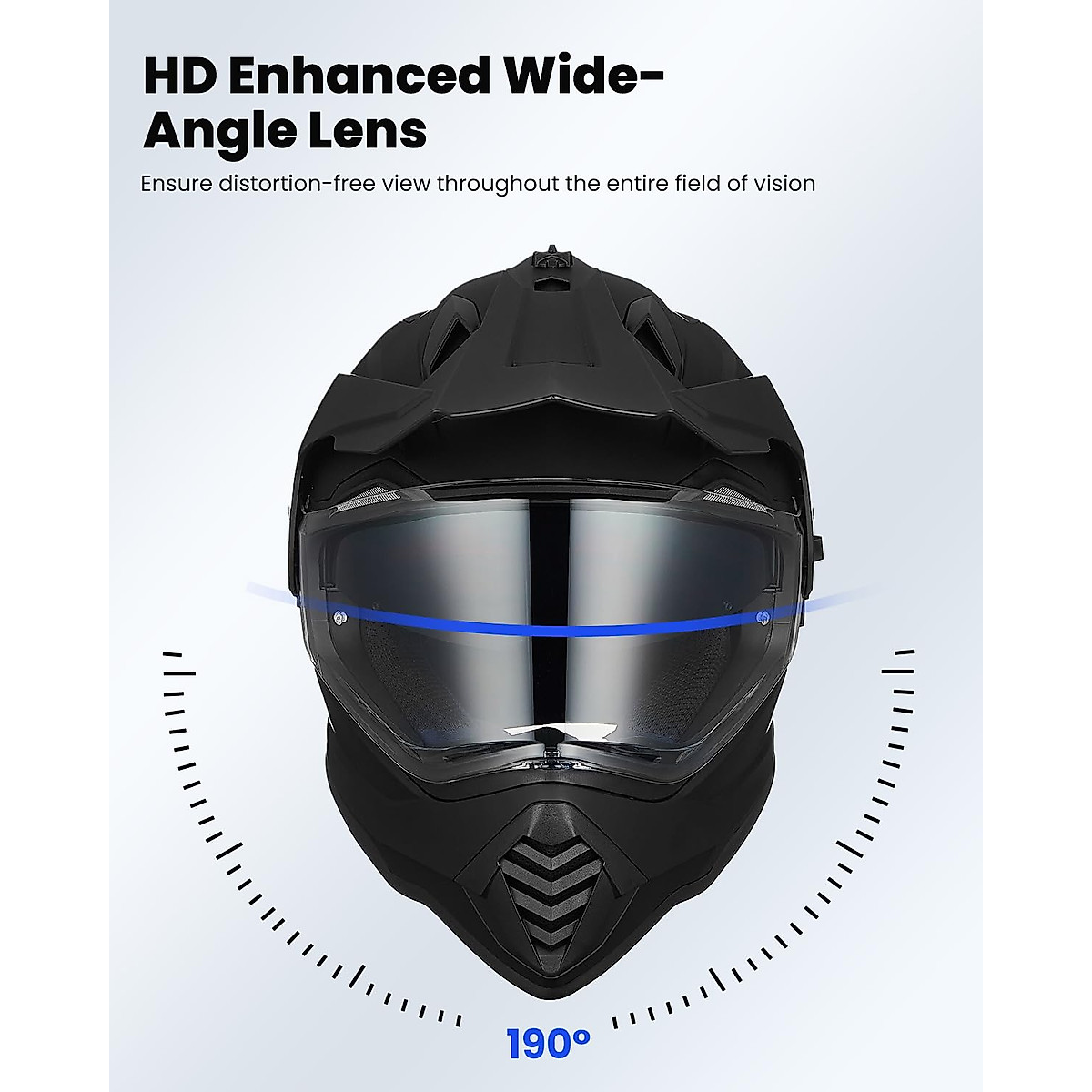 ILM Dual Sport Adventure Motorcycle Helmet with Pinlock Compatible Sun Visor Snowmobile ATV Dirt Bike Off Road Casco Model WS902 (Matte Black, L)
