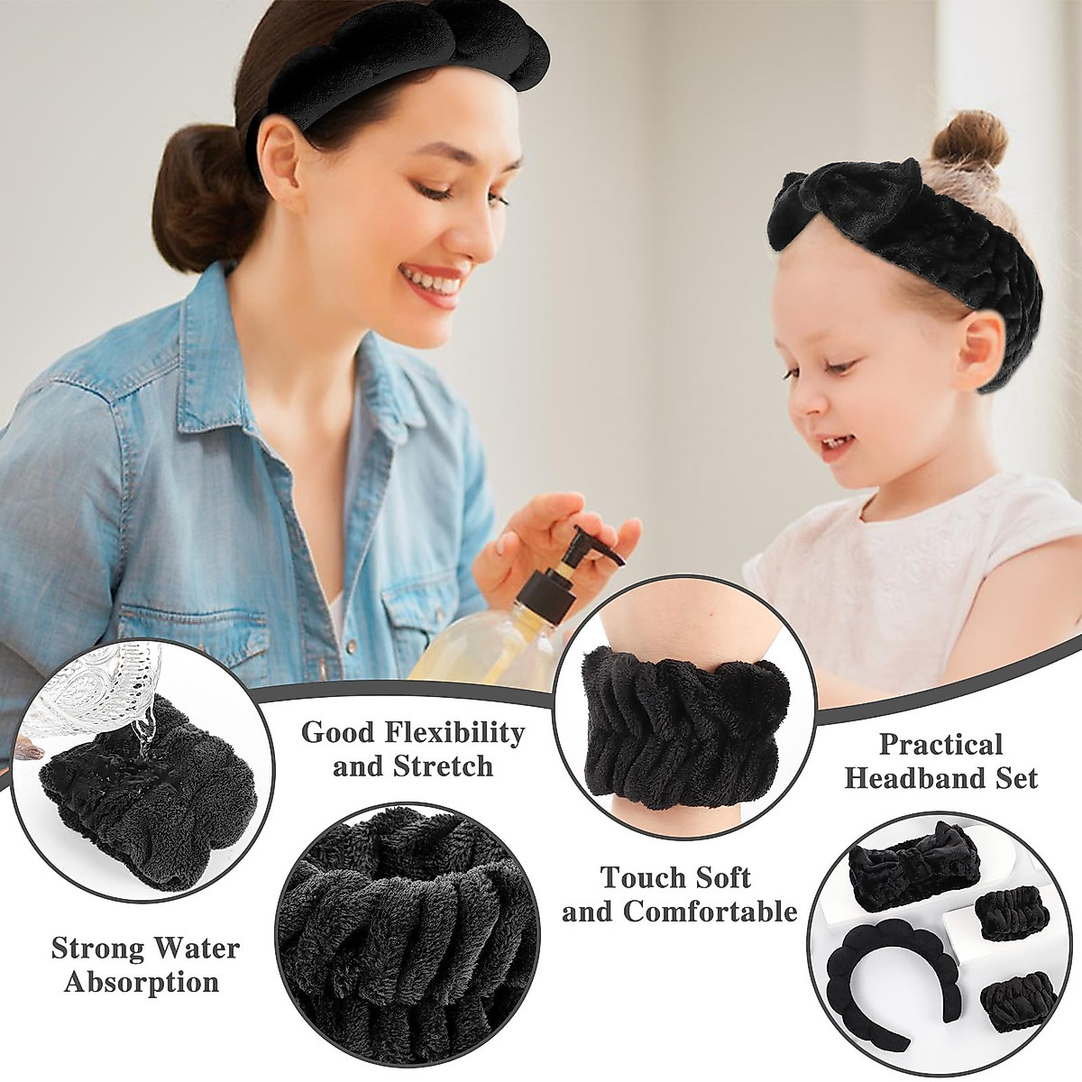 WSICSE Spa Headband for Face Washing, Skincare Headbands and Wrist Washband Set Soft Makeup Headband for Skin Care, Makeup Removal Face Wash Headband for Teen Girl Gifts