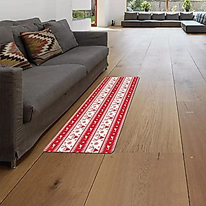 Libaoge Kitchen Mat Rug Set of 2 Christmas Elk Snowflake Xmas Tree Red Stripe Runner Rug Anti-Fatigue Comfort Memory Foam Standing Mat Non-Slip Floor Door Mat for Bathroom Bedroom 18x30in+18x60in