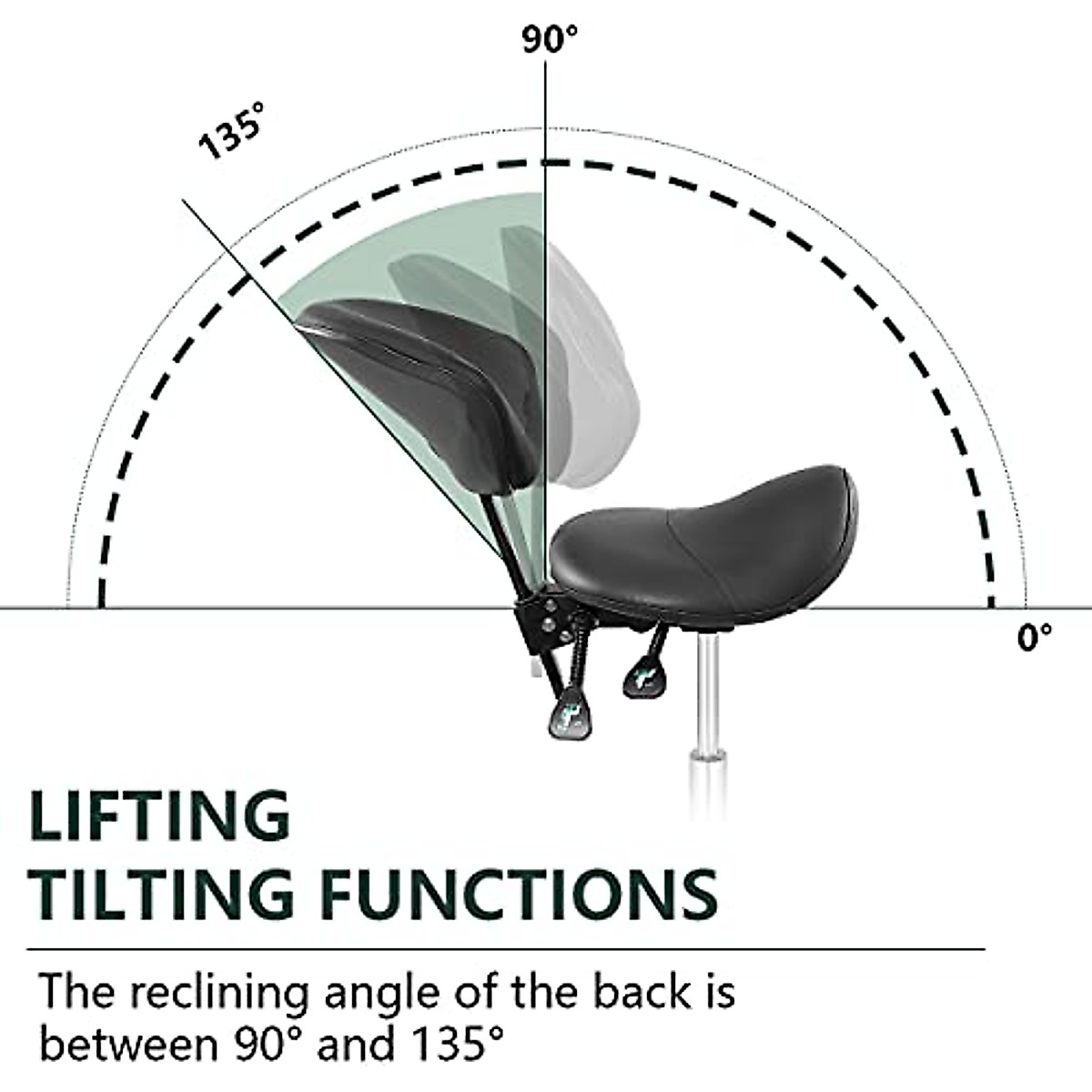 Senkelly Saddle Rolling Stool with Wheels, Adjustable Workbench Stool with Backrest, Swivel Stool Chair for Pedicure Work Office Kitchen-Ergonomic