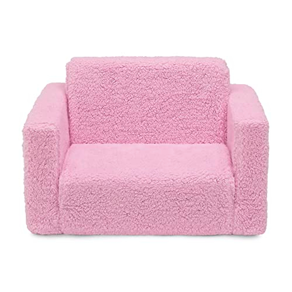 Delta Children Cozee Flip-Out Sherpa 2-in-1 Convertible Chair to Lounger for Kids, Pink
