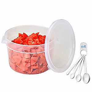 Lumintrail Cambro 12 Quart Round Food Storage Container Translucent with Lid Bundle Includes a Measuring Spoon Set