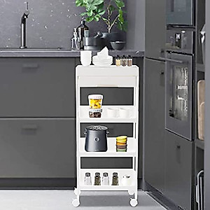 Fichiouy 4-Layer Floor Standing Shelf Units Rolling Utility Cart, Plastic Mobile Shelving Unit Storage Drawer Carts for Kitchen/Bathroom/Office White