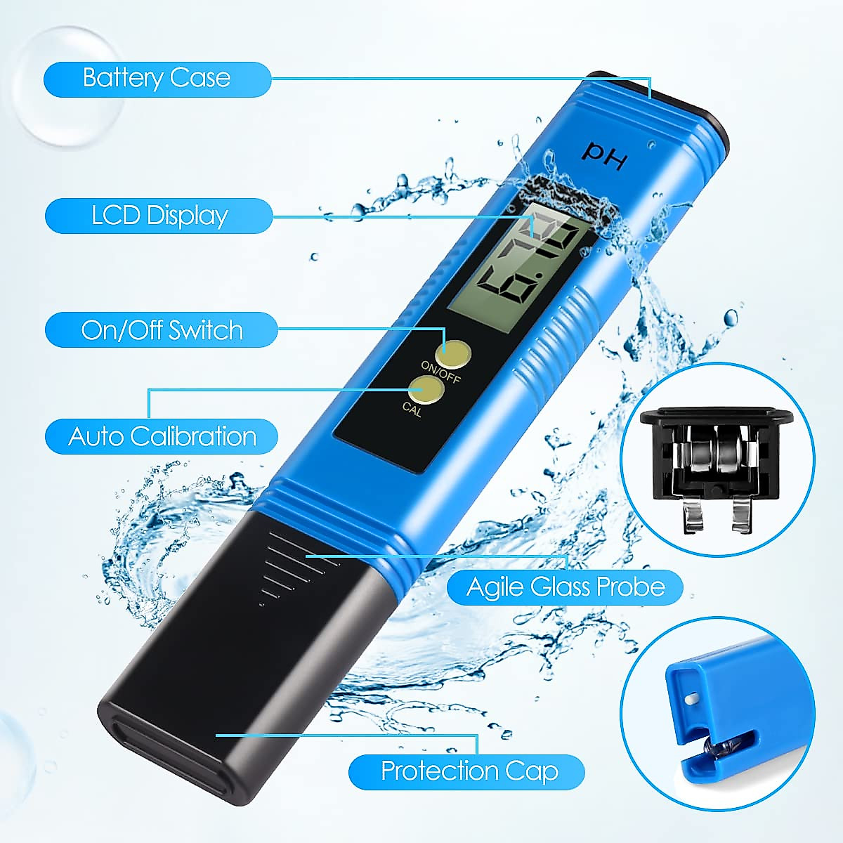 PH Meter, 0.01 High Accuracy Pocket Size with 0-14 PH Testing Range PH Tester, Digital PH Meter for Water, Water Meter for Hydroponics, Drinking Water and Pool