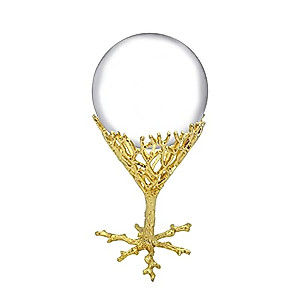 LONGWIN 80mm(3.14 inch) Clear Crystal Meditation Balls for Witchcraft with Golden Iron Stand, Photography Props, Glass Juggling Balls, Divination Balls Home Crystal Feng Shui Decor