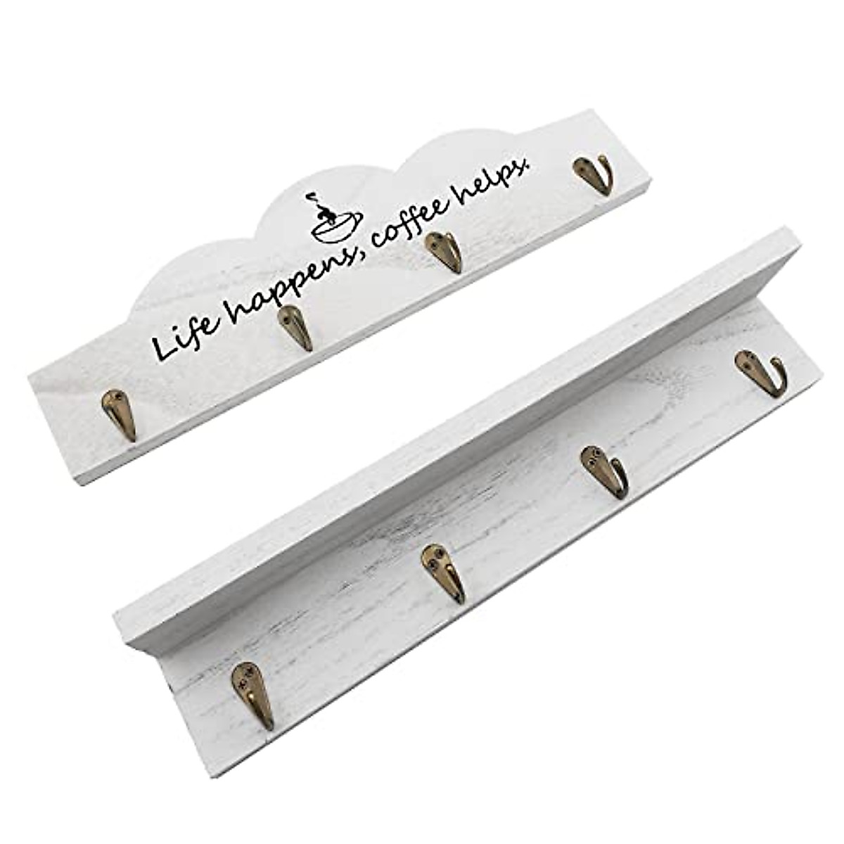 IsmosmCoffee Cup Holder Set of 2 Coffee Mug Holders with 8 Sturdy Hooks Coffee Bar Accessories Mug Rack for Farmhouse Kitchen Decorations, Coffee Station Decor, Mug Organizer, Mug Display (White)