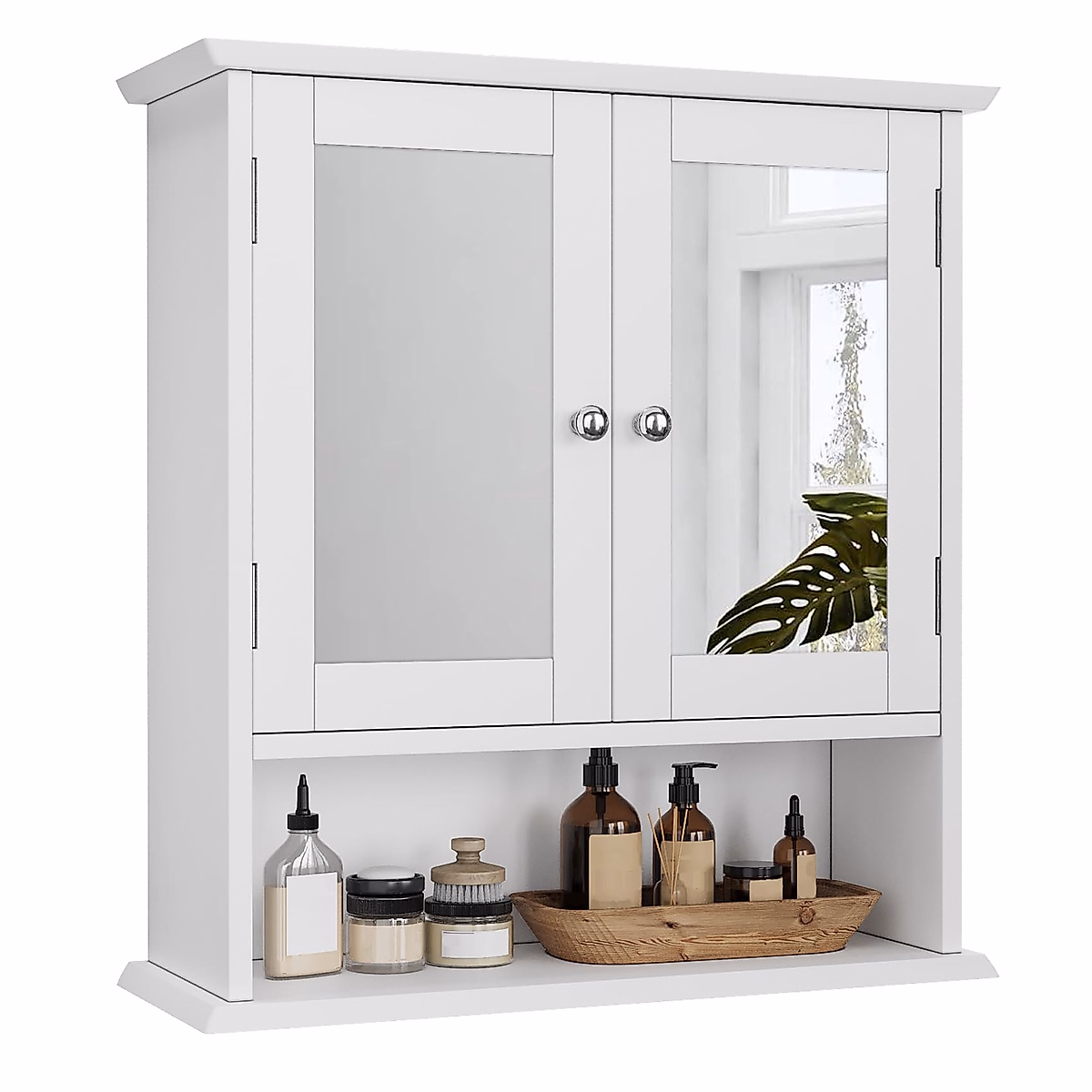 Mino Kesper Bathroom Wall Cabinet with Mirror, White Bathroom Cabinet with 2 Doors and Adjustable Shelf, Wall Mounted, 21.5" W x 7.8" D x 23.6" H