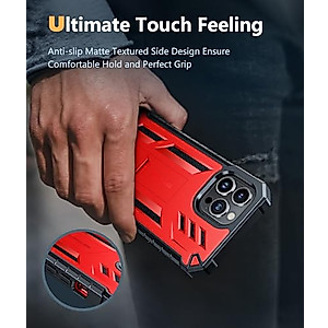 FNTCASE for iPhone 13 Pro-Max Case: Military Grade Shockproof Protective Phone Cover with Kickstand - Dual Layer Full Protection Matte Textured Drop Proof Heavy Duty Hard Cases - 6.7 Inch Red